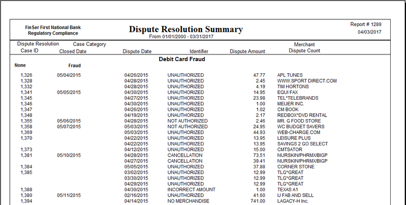Regulation E Back Office > Regulation E > Reporting > Report #1289 ...
